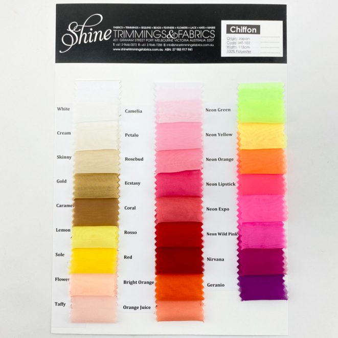 Chiffon Sample Cards – Shine Trimmings & Fabrics