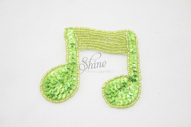 Double Music Note Sequin Motif 33201 Lime Sparkle | Shine Trimmings ...