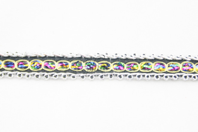 Metallic Rainbow Trim 151 Black/Silver | Shine Trimmings & Fabrics