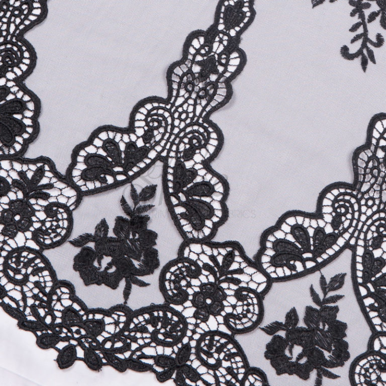 Black Mesh with Embroidered Deep Scalloped Edge – Shine Trimmings & Fabrics