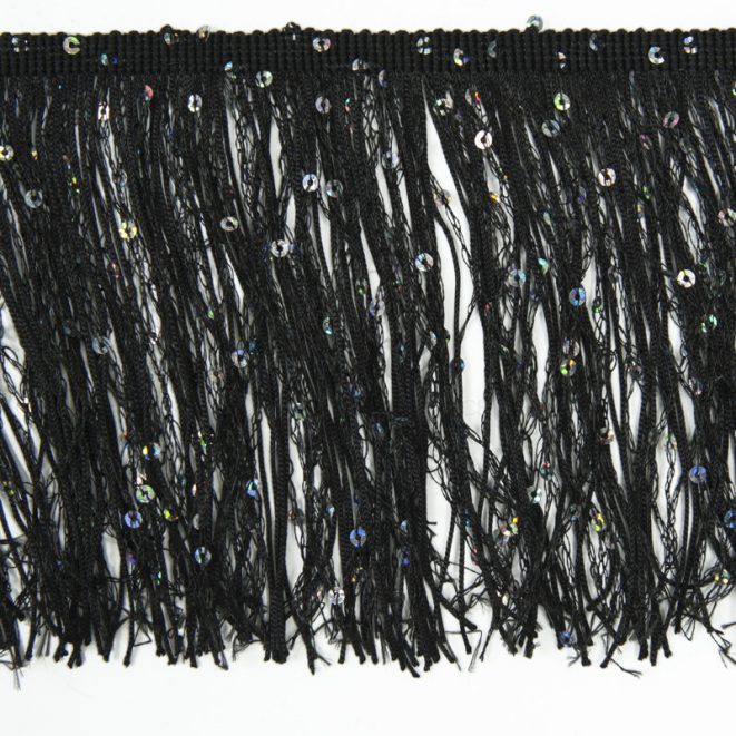 Sash Fringe with Sequins – Black Silver Sparkle – Shine Trimmings & Fabrics