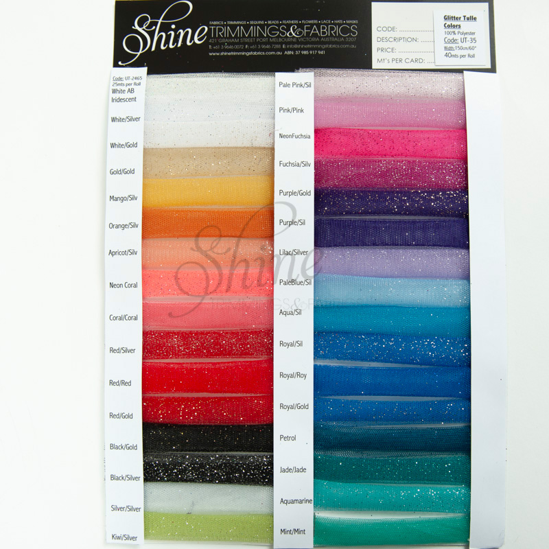 Glitter Tulle Sample Cards | Shine Trimmings & Fabrics