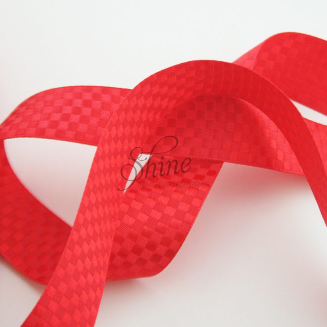 Embossed Satin Ribbon Red – Full Roll 132m – Shine Trimmings & Fabrics
