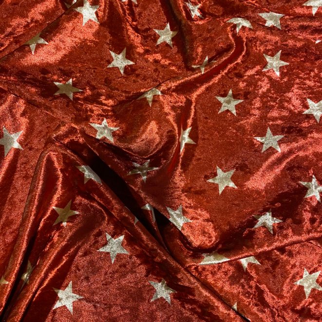 Stretch Velvet Stars – Red/Gold – Shine Trimmings & Fabrics