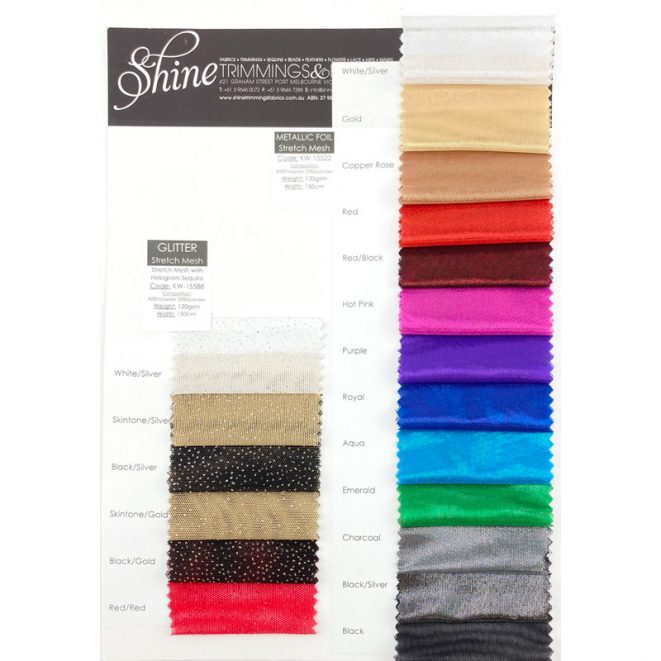 Metallic Foil Stretch Mesh & Glitter Stretch Mesh Sample Cards – Shine ...