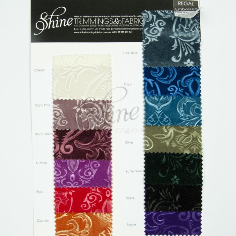 Embossed Velvet Sample Card | Shine Trimmings & Fabrics