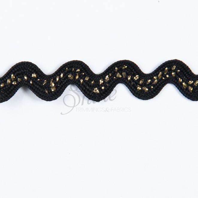 Ric Rac 8mm Black/Gold Lurex – Shine Trimmings & Fabrics