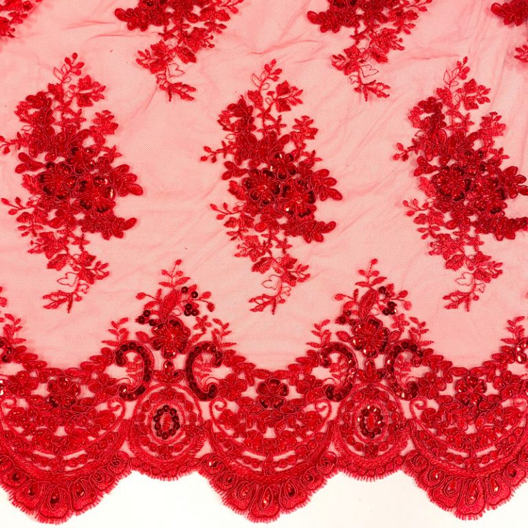 Amélie Beaded Lace with Scalloped Edge Red – Shine Trimmings & Fabrics