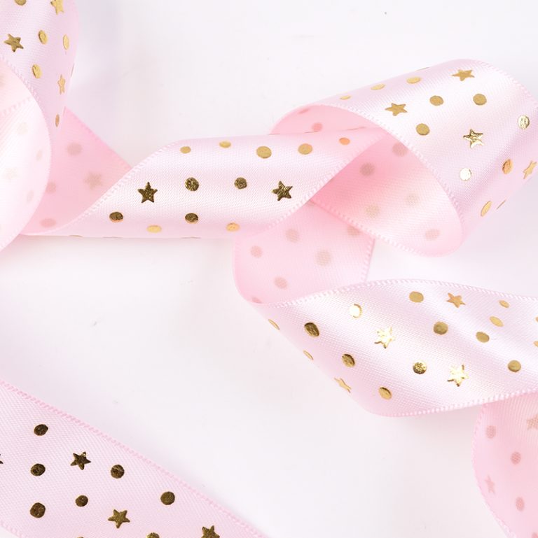 Foil Satin Starry Night Cameo Pink/Gold Ribbon – Shine Trimmings & Fabrics