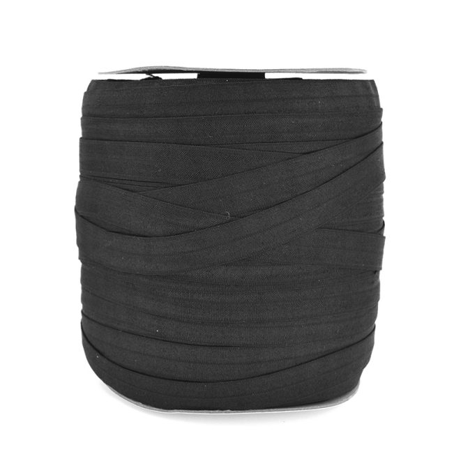Foldover Elastic Black – Full Roll – Shine Trimmings & Fabrics