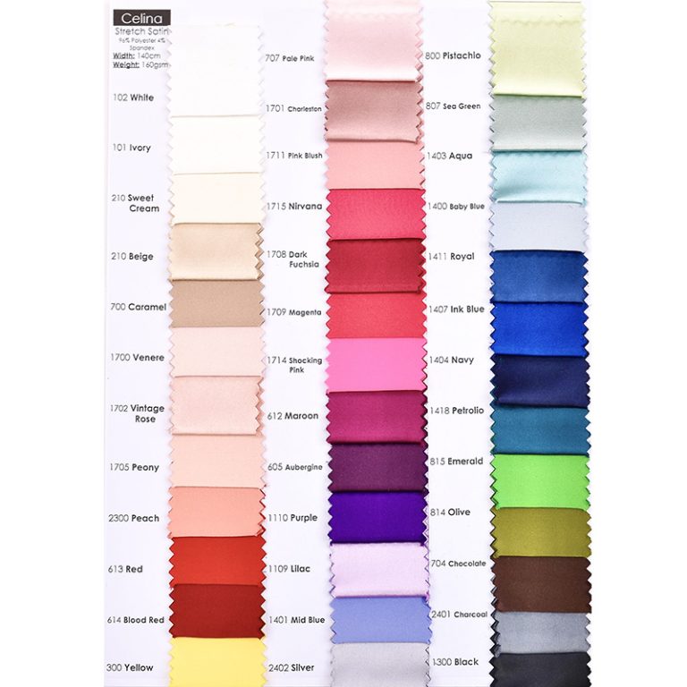 Celina Stretch Satin Sample Card – Shine Trimmings & Fabrics